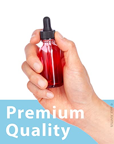 JUVITUS 1 oz / 30 ml Red Faded Glass Boston Round Bottle with Black Dropper (12 pack)