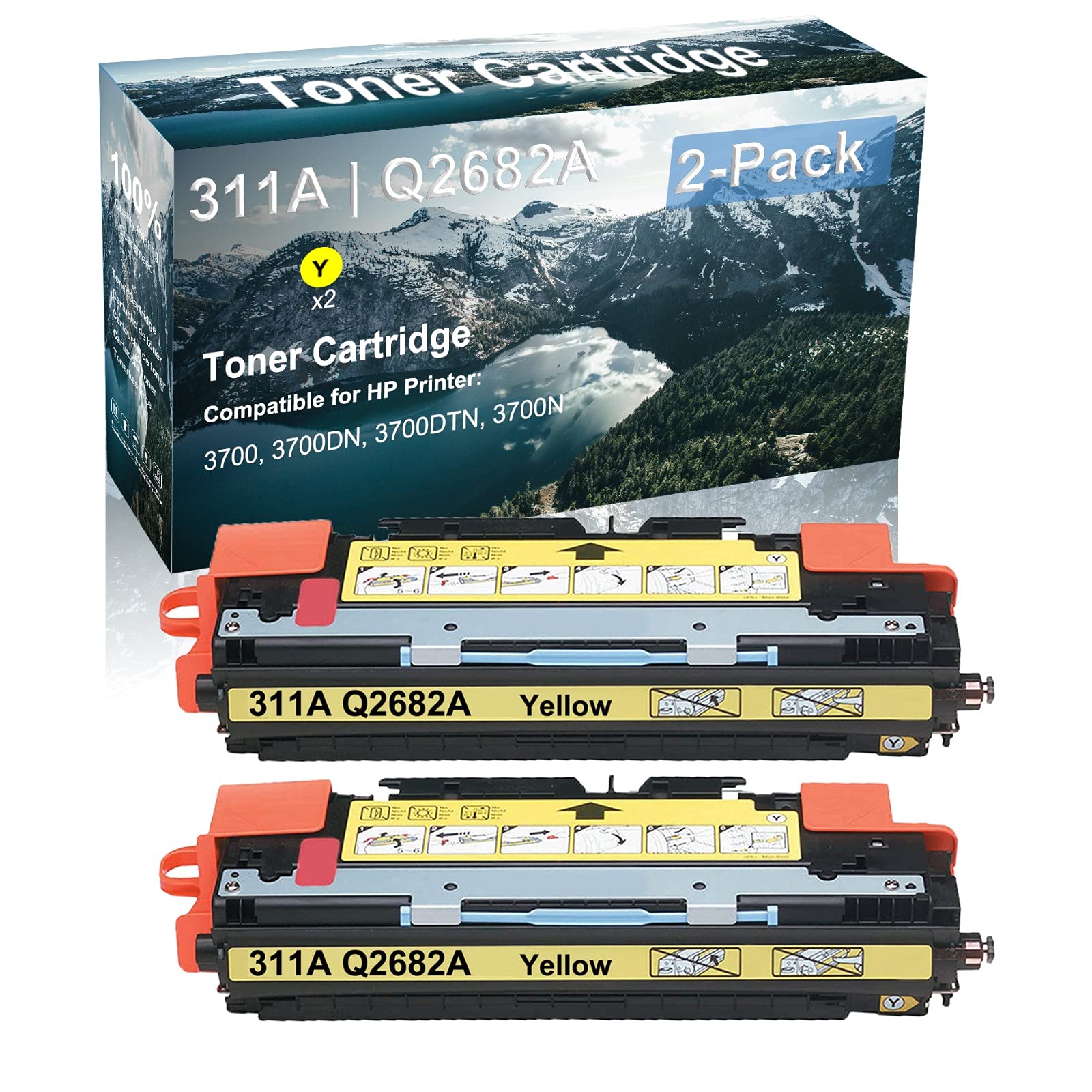 2-Pack (Yellow) Compatible High Yield 308A 311A | Q2682A Laser Printer Toner Cartridge use for HP 2500L 2500N Printer