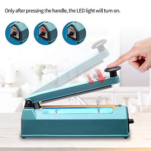8 inch 200mm Impulse Bag Sealer, Manual Bag Sealer Heat Seal Closer, Adjustable Timer Electric Heat Seal Closer Packaging Sealer with 2 Free Replacement Kit, Blue