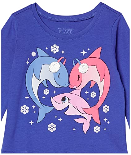 The Children's Place Baby Girls and Toddler Long Sleeve Graphic 2-Pack T-Shirt, Shark/Fox, 18-24 Months US