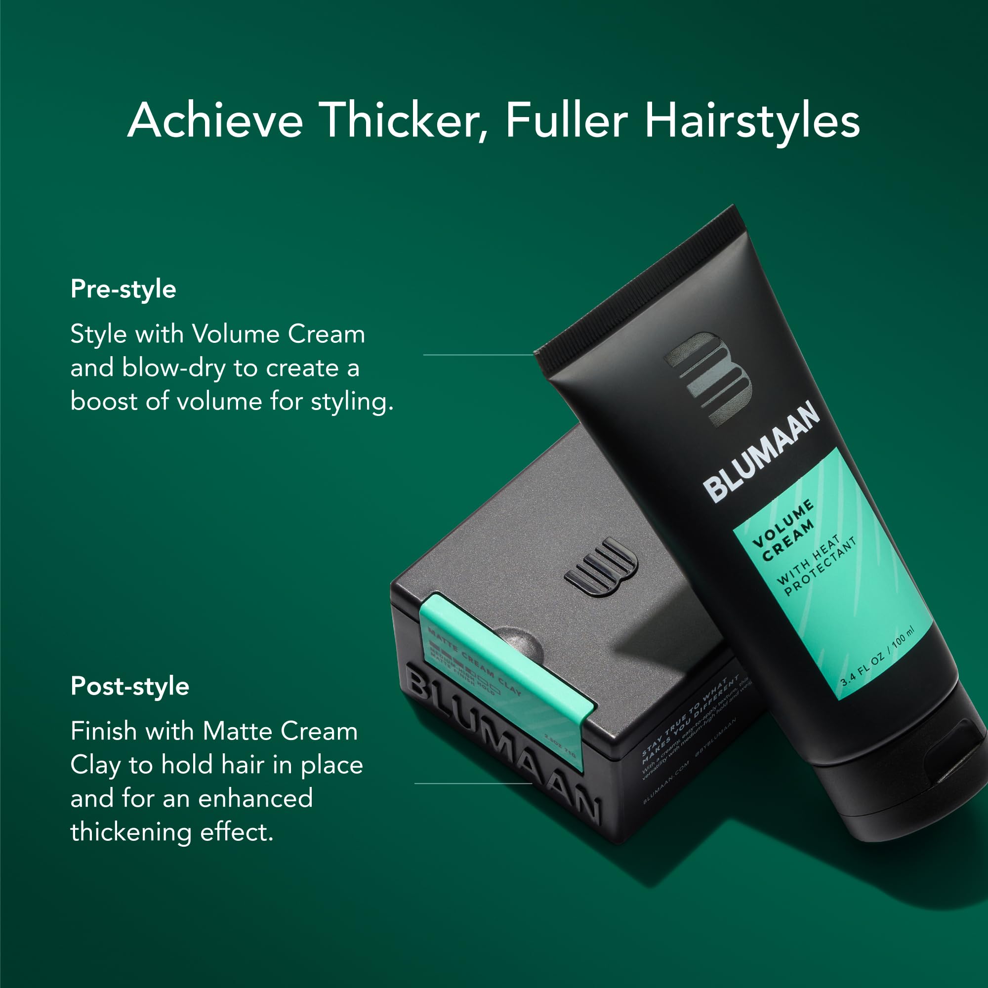 BluMaan Volume Cream - Adds Enhanced Volume for Fine, Flat & Thin Hair - Heat Protecting Formula - Thickening Effect for Thinning Hair - Volumizing Styling Cream for Men & Women - 3.4 oz