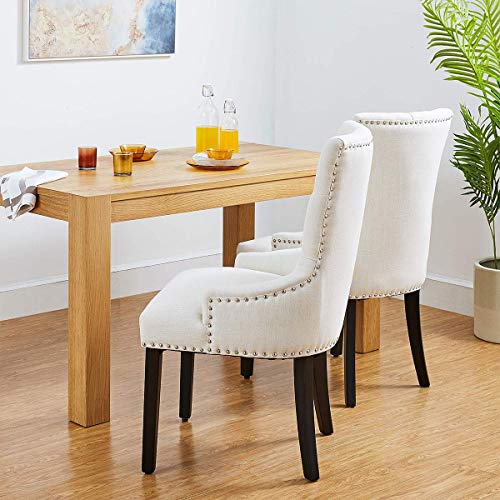 CangLong Modern Elegant Button-Tufted Upholstered Fabric With Nailhead Trim Side Chair for Dining Room Accent Chair for Bedroom, Set of 2, Beige