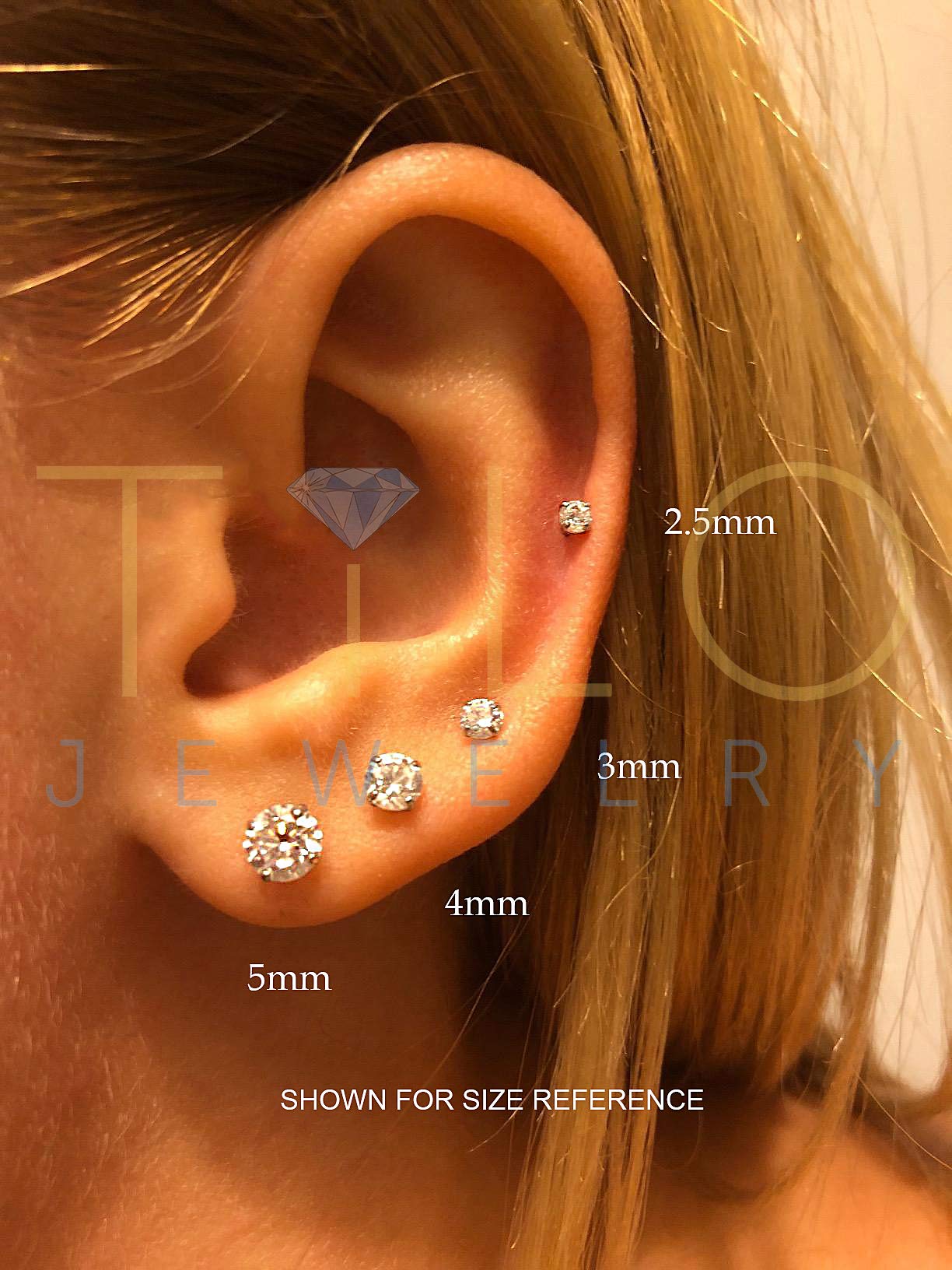14k White Gold Solitaire Round Cubic Zirconia Stud Earrings with Silicone Pushbacks (4mm)…