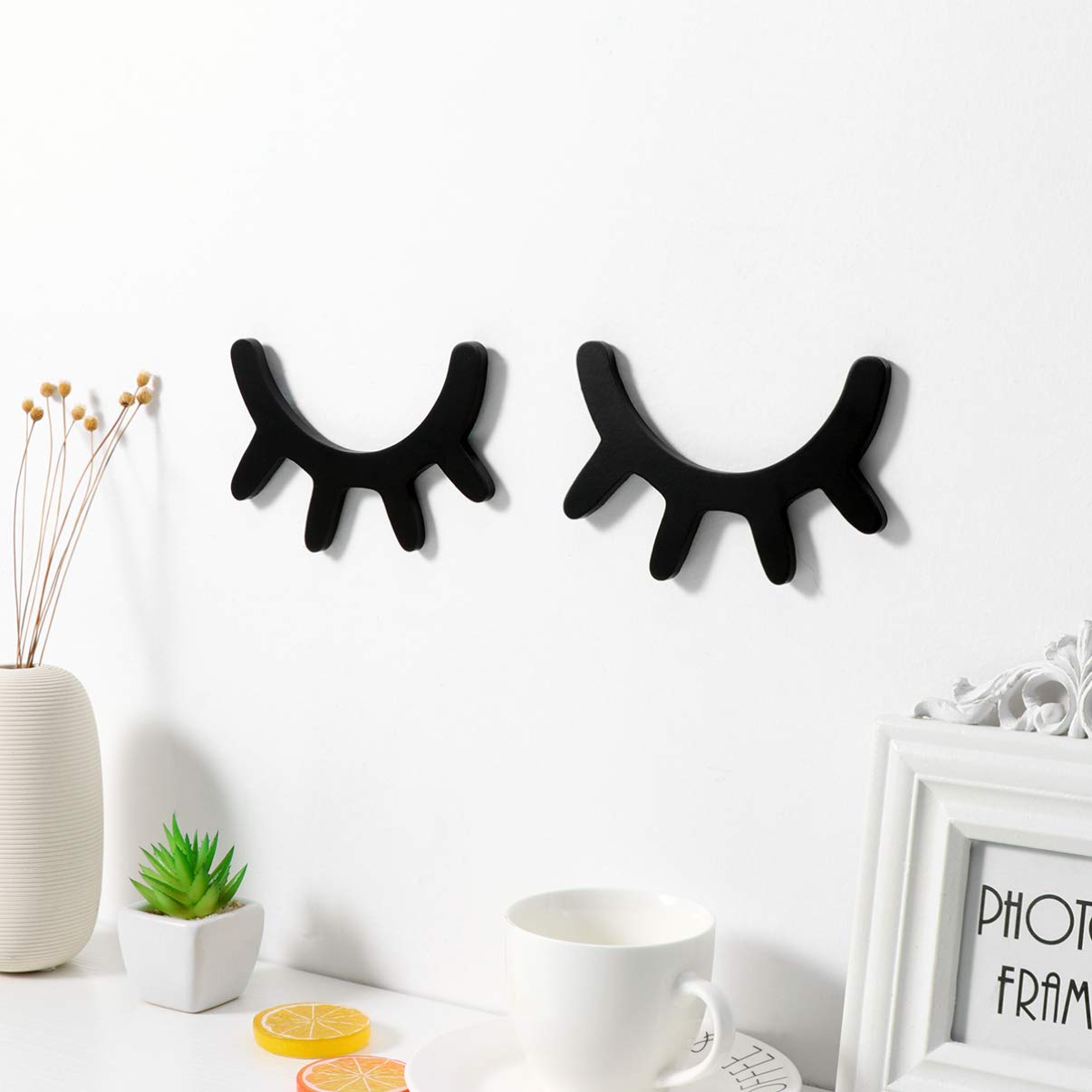 BESPORTBLE 1 Pair Wooden Eyelash Wall Stickers Sleepy Eyes Wall Art Decor Nursery Baby Kids Bedroom