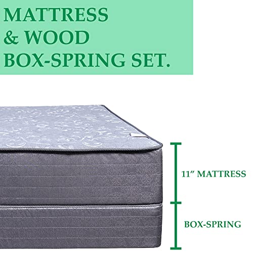 Nutan 11-Inch Firm Foam Encased Euro Top Gel Infused Innerspring Mattress and 8" Wood Box Spring/Foundation Set, Full