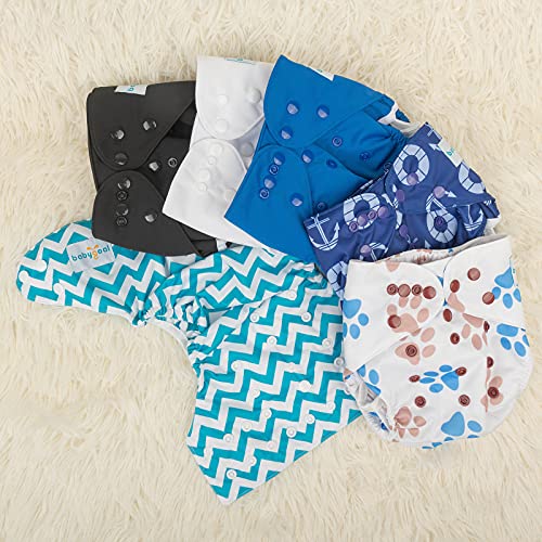 Babygoal Cloth Diaper Covers for Fitted Diapers and Prefolds with Double Gusset,Adjustable Reusable for Baby Boys, 6pcs Covers+One Wet Bag 6DCF02