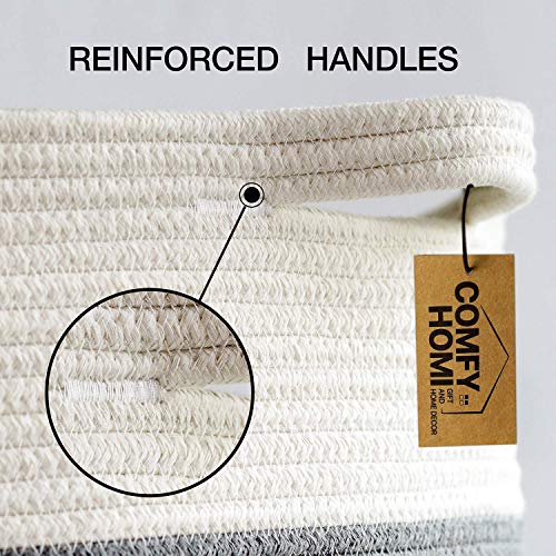Blanket Baskets 18''x16''Cotton Rope Laundry Hamper Baby Nursery Storage Organizer Bundle with 13.5"x11"x 9.5"square woven Rope Basket for Shelves Toys, Nursey Cube Bin, Decorative Storage Organizer