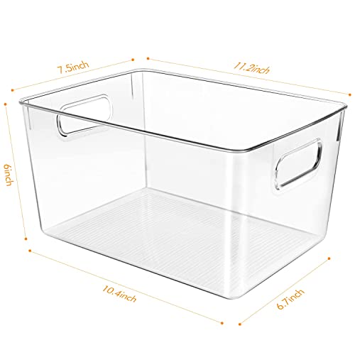 5 PACK Clear Plastic Storage Bins –Pantry Organization and Storage Bins-Cabinet Organizers-Fridge Organizer-Household Food Storage Baskets for Countertops, Refrigerator, Bedrooms, Bathrooms