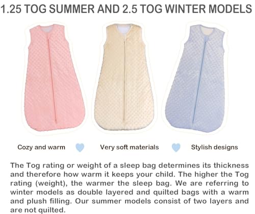 BABYINABAG Summer Model Baby Sleeping Bag and Sack, Plush Minky Dot, 1.25 Tog for Infants and Toddlers (Medium (10-24 mos))
