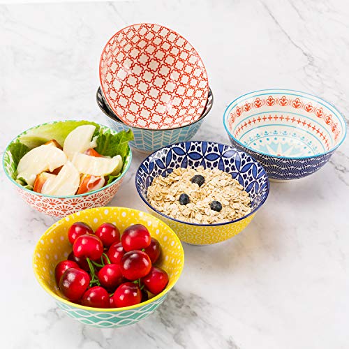 DeeCoo 6 Pack 24 oz Premium Porcelain Bowls Set, Cereal Bowls, Ceramic Bowls for Soup, Salad, Pasta, Rice, Large Capacity Ramen Bowls, Heat and Cold Resistant, Microwave and Dishwasher Safe Bowls