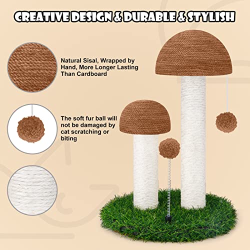 Odoland Cat Scratching Post Mushroom Natural Durable Sisal Board Scratcher for Kitty’s Health and Good Behavior, Furniture Scratch Deterrent Accessories for Cats Brown
