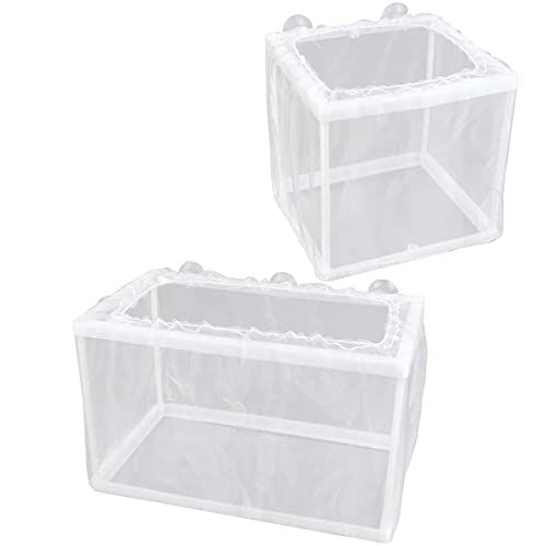 2 Pack Aquarium Fish Breeder Box, Fish Isolation Box, Hatching Box, Juvenile Fish Spawning Incubator, Water Isolation Net Hatchery with Incubator Mesh and 10 Suction Cup(Small Size,Big Size)