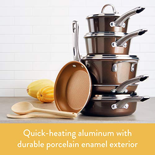 Ayesha Curry Home Collection Nonstick Sauce Pan/Saucepan with Lid, 3 Quart, Brown