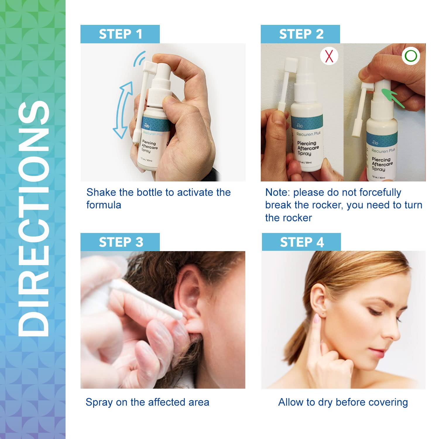 Recuren Plus Piercing Aftercare Spray Solution to Shrink Piercing Bumps, Suitable for Ears, Nose, Tongue, Navel Piercings, Cleansing Treatment, Soothing Mist 30ml (1PACK)