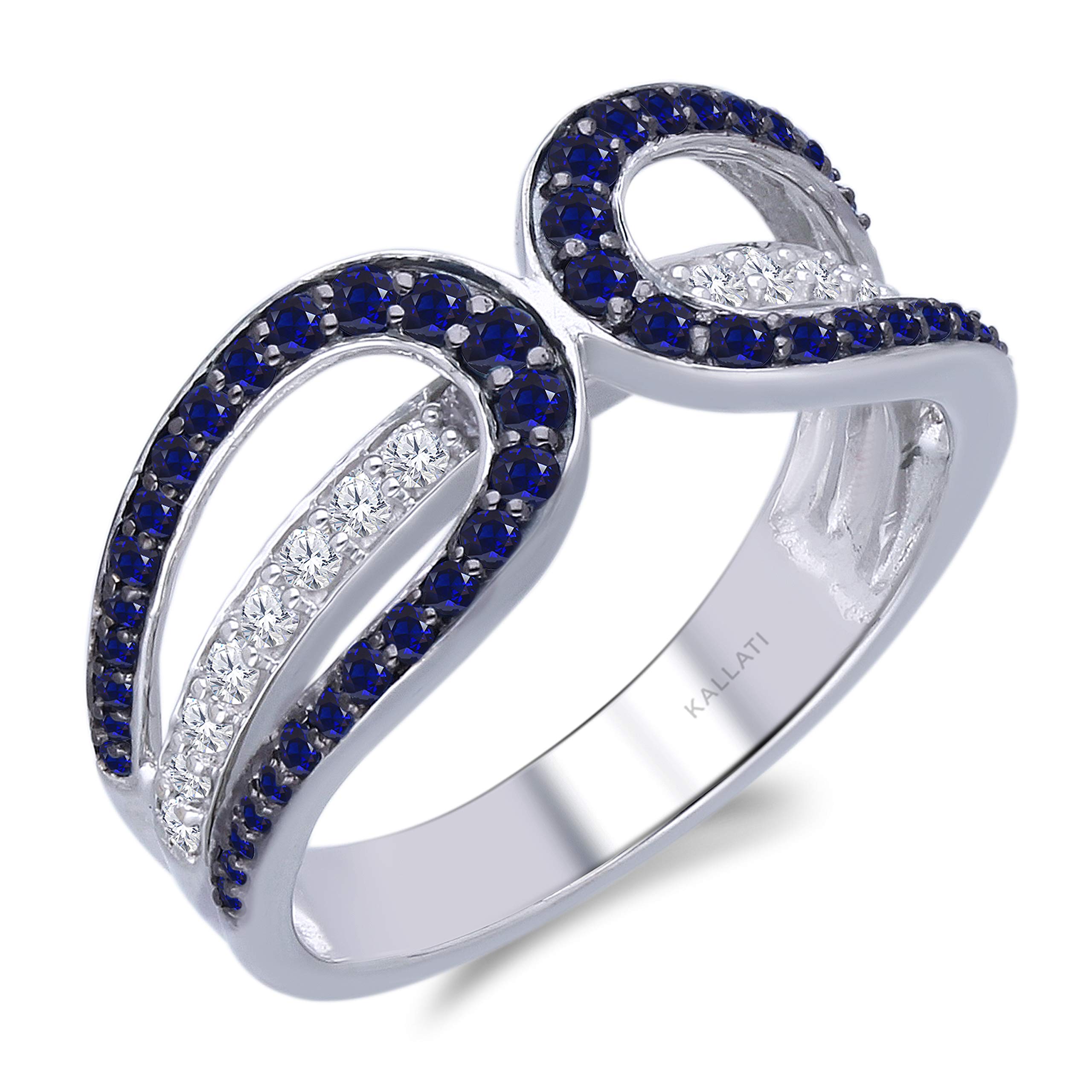 14K White Gold Sapphire and 1/4 Cttw Round Diamond Three Band Pavé Ring (G-H Color, SI1-SI2 Clarity) - Size 7
