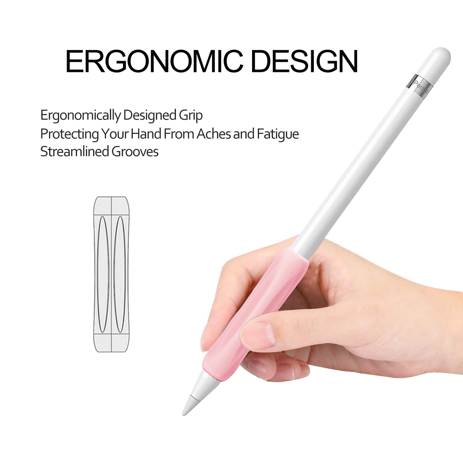 KELIFANG Silicone Ergonomic Grip Holder 3 Pack Compatible with Apple Pencil 1st, 2nd Generation & Pencil (USB-C), Apple Pencil Pro 2024, Protective Sleeve Cover Case Accessories(Pink, White, Green)