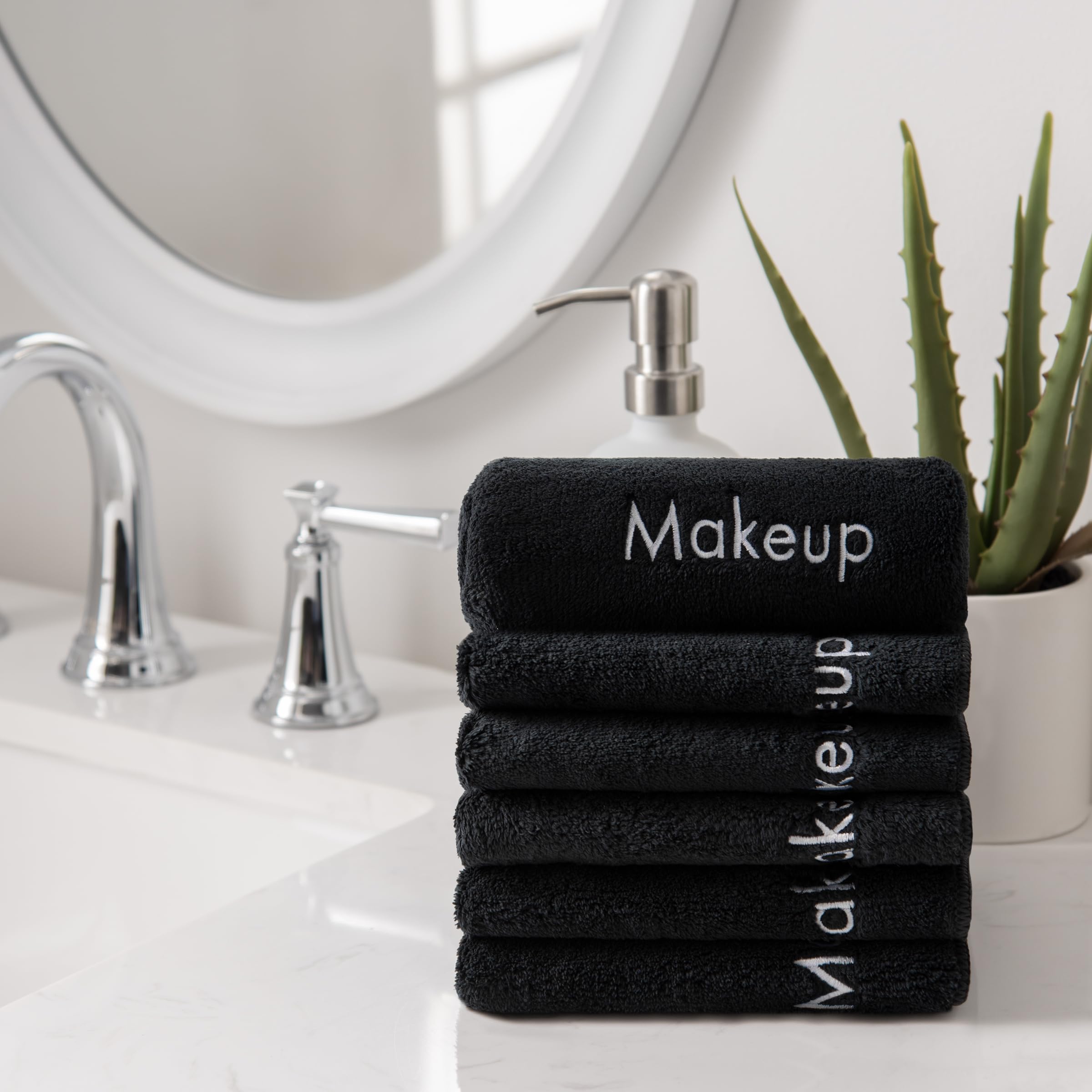 Arkwright Makeup Towels - Pack of 6 - Ultra Soft & Gentle Microfiber Coral Fleece Washcloth Face Make Up Remover, Reusuable Eraser Cloth Essentials for Hosts & Artists, 13 x 13 in, Black