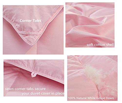 KumiQ Crib Summer Lightweight Natural White Goose Down Baby Toddler Comforter Duvet Blanket,100% Down-Proof Cotton Shell,Machine Washable (Pink, 41x48in)