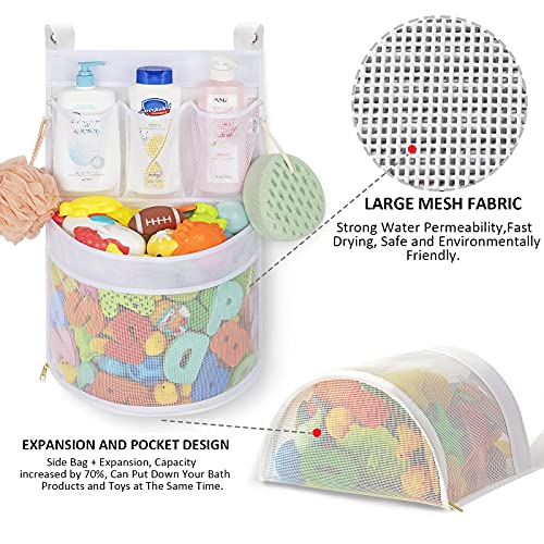 Baby Bath Toy Organizer, quick drying, and mould proof, Multiple-Suspension Bath Toy Holder, Large Capacity Multi Use Bathtub Toy Storage Bag(1 Large, White)
