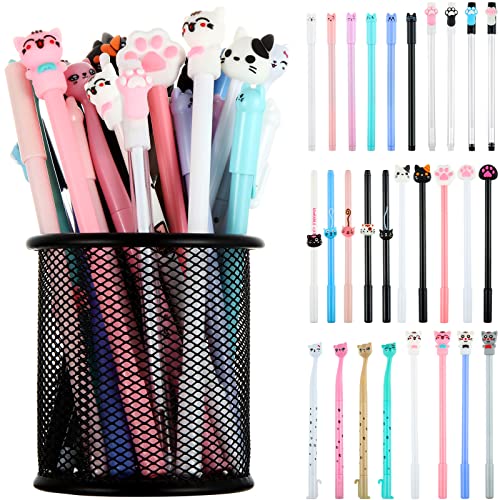 Cartoon Cat Gel Ink Pens Cats Rollerball Pens Cute Black Writing Pen for Kids Home Office School Gift Supplies (30 Pieces)