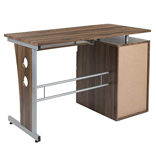 F&F Furniture Group 47.25" Brown Contemporary Desk with Three Drawer Pedestal and Pull-Out Keyboard Tray