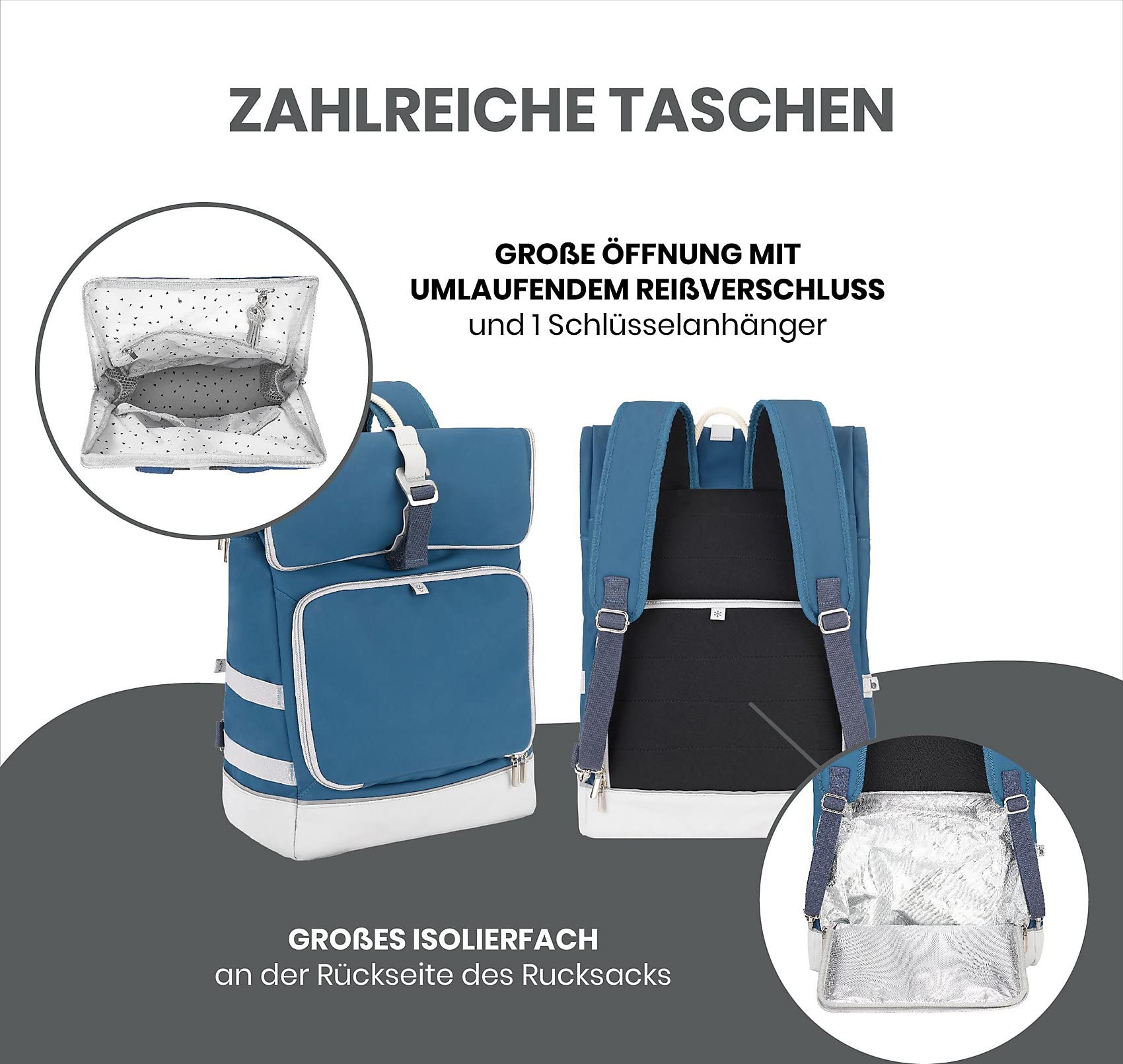 Babymoov Sancy Diaper Bag Backpack | Unisex Back Pack With Heavy Duty Roll-Top Closure, Large Insulated Compartment, Changing Pad And Accessories, Navy Blue