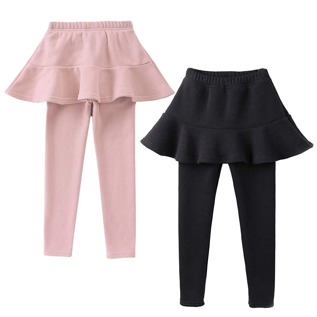 MODNTOGA Kids Baby Girls Footless Leggings with Ruffle Tutu Skirt Pants 2-7Years (Pink + Black, 4-5T)