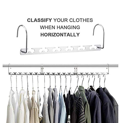 KLEVERISE 4 Pack Metal Space Saving Hangers - Magic Cascading Hanging Hangers Stainless Steel Clothes Hangers - Clothing Closet Space Saver Storage Organizers