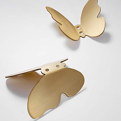 Pearlead 2Pcs Creative Wall Mounted Butterfly Brass Coat Hooks Hanging Hooks Clothes Hanger Hooks for Bedroom, Bathroom, Office, Closet, Wardrobe and Cupboard Decoration