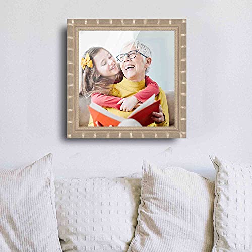 7x7 Frame Silver Real Wood Picture Frame Width 1.5 Inches | Interior Frame Depth 0.5 Inches | Beechey Bamboo Photo Frame Complete with UV Acrylic, Foam Board Backing & Hanging Hardware
