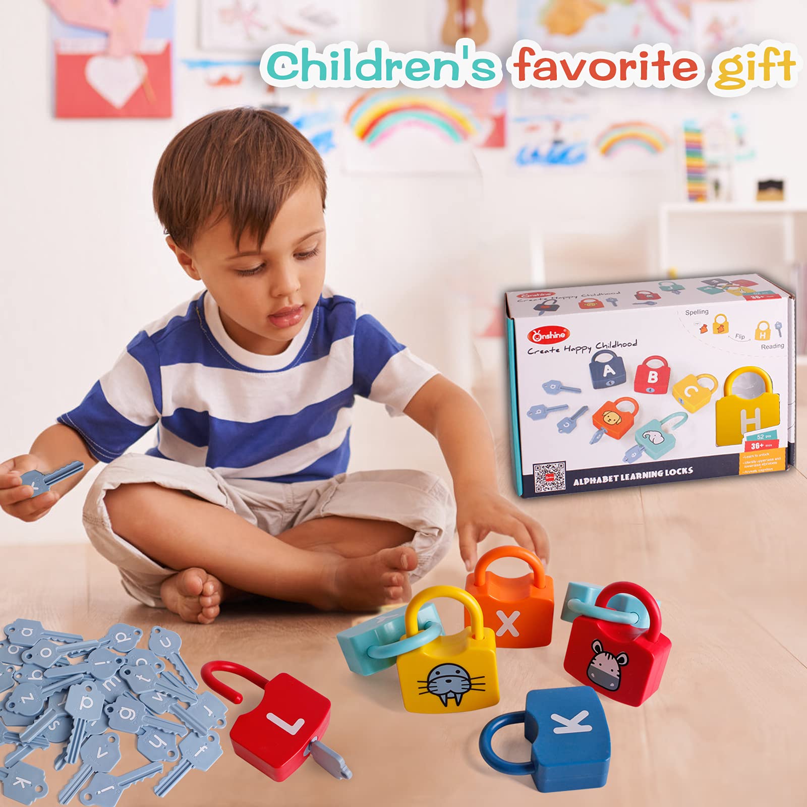 ABC Children's Learning Lock Educational Alphabet Set, Suitable for Early Childhood Education Toys for Toddlers, with 26 Locks and 26 Keys, Preschool Alphabet Learning Games for 3 Years Old and Above
