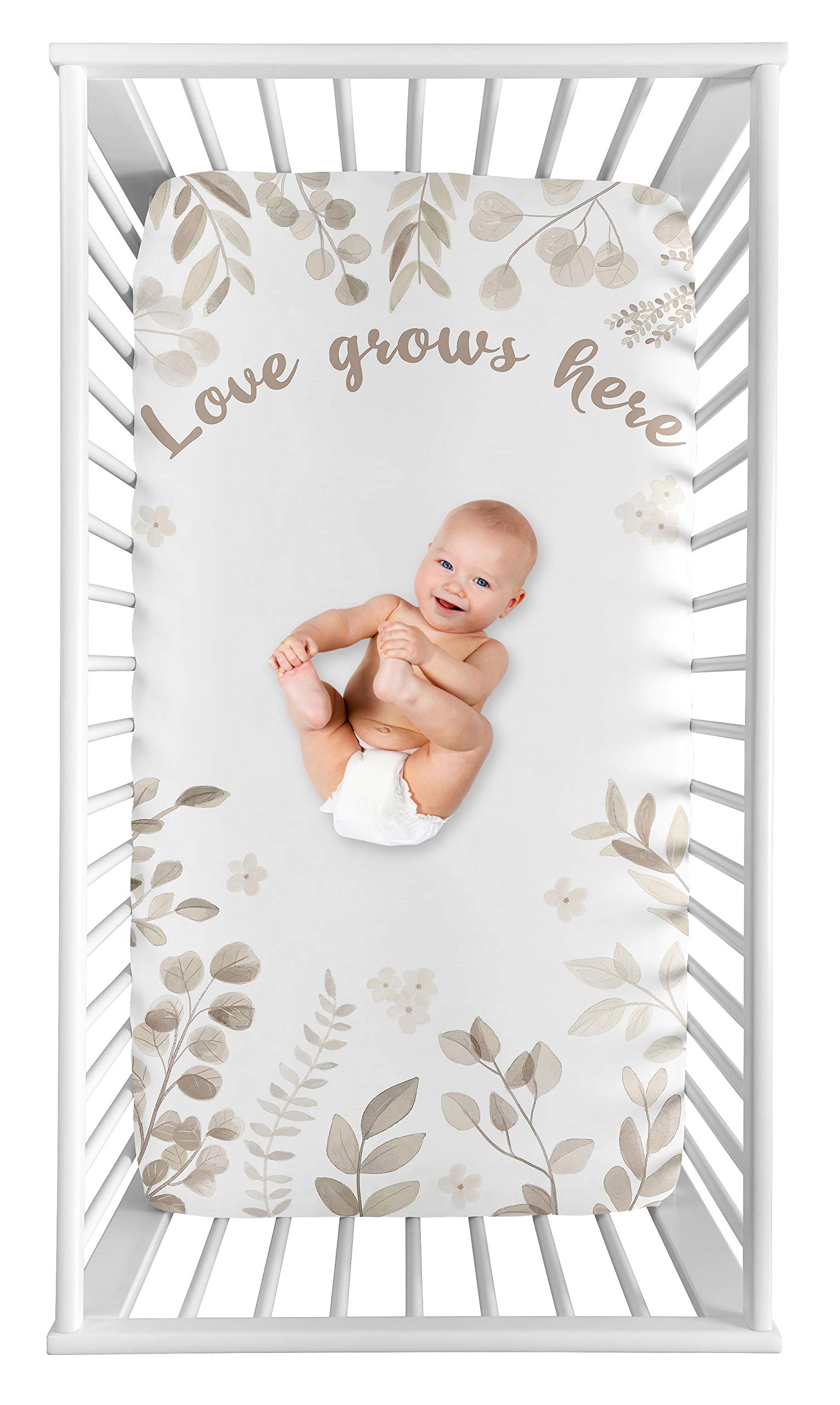 Sweet Jojo Designs Boho Botanical Leaf Boy Girl Fitted Crib Sheet Baby Toddler Bed Nursery Photo Op - Gender Neutral Ivory Cream Beige Tan Off White Taupe Woodland Farmhouse Floral Leaves Bohemian