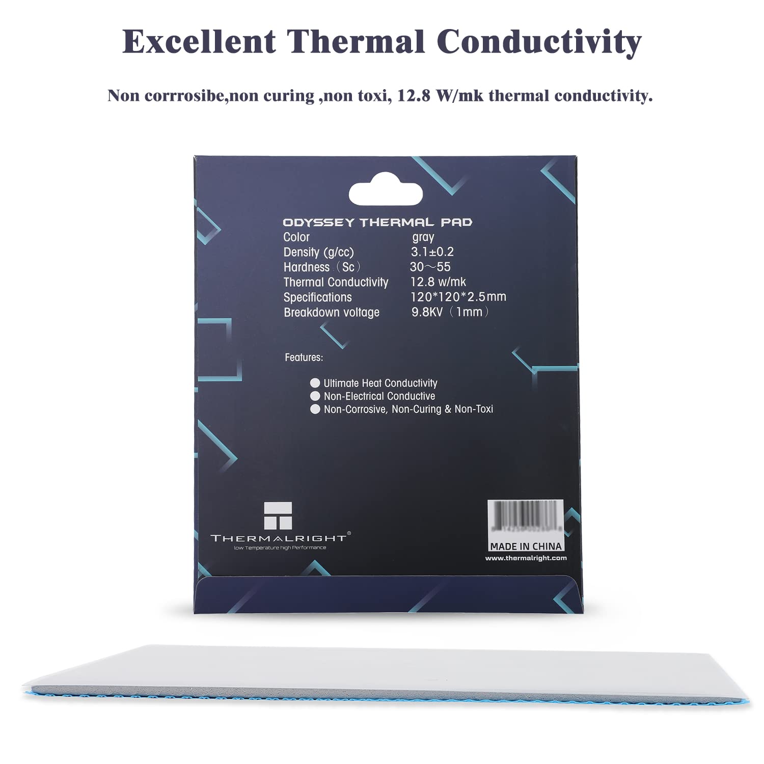 Thermalright Thermal Pad Silicone Thermal Pads 12.8 W/mK, Non Conductive Heat Resistance High Temperature Resistance for Laptop Heatsink/GPU/CPU/LED Cooler Gray (2.5mm)