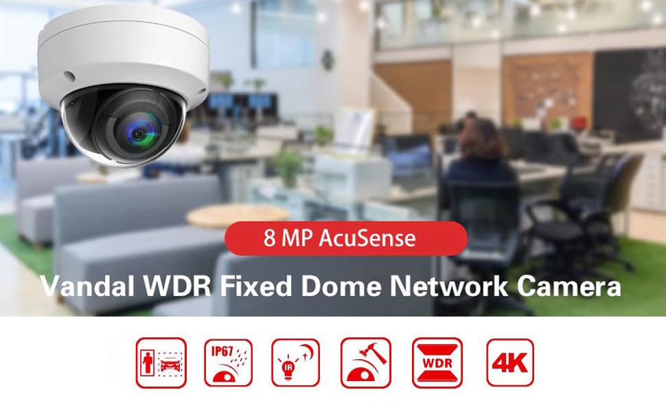 Hikvision IP Camera 8mp DS-2CD2183G2-I 2.8mm Lens AcuSense Vandal WDR Fixed Dome Network Camera PoE Camera,IR 30m,H.265+,IP67,IK10,International Version