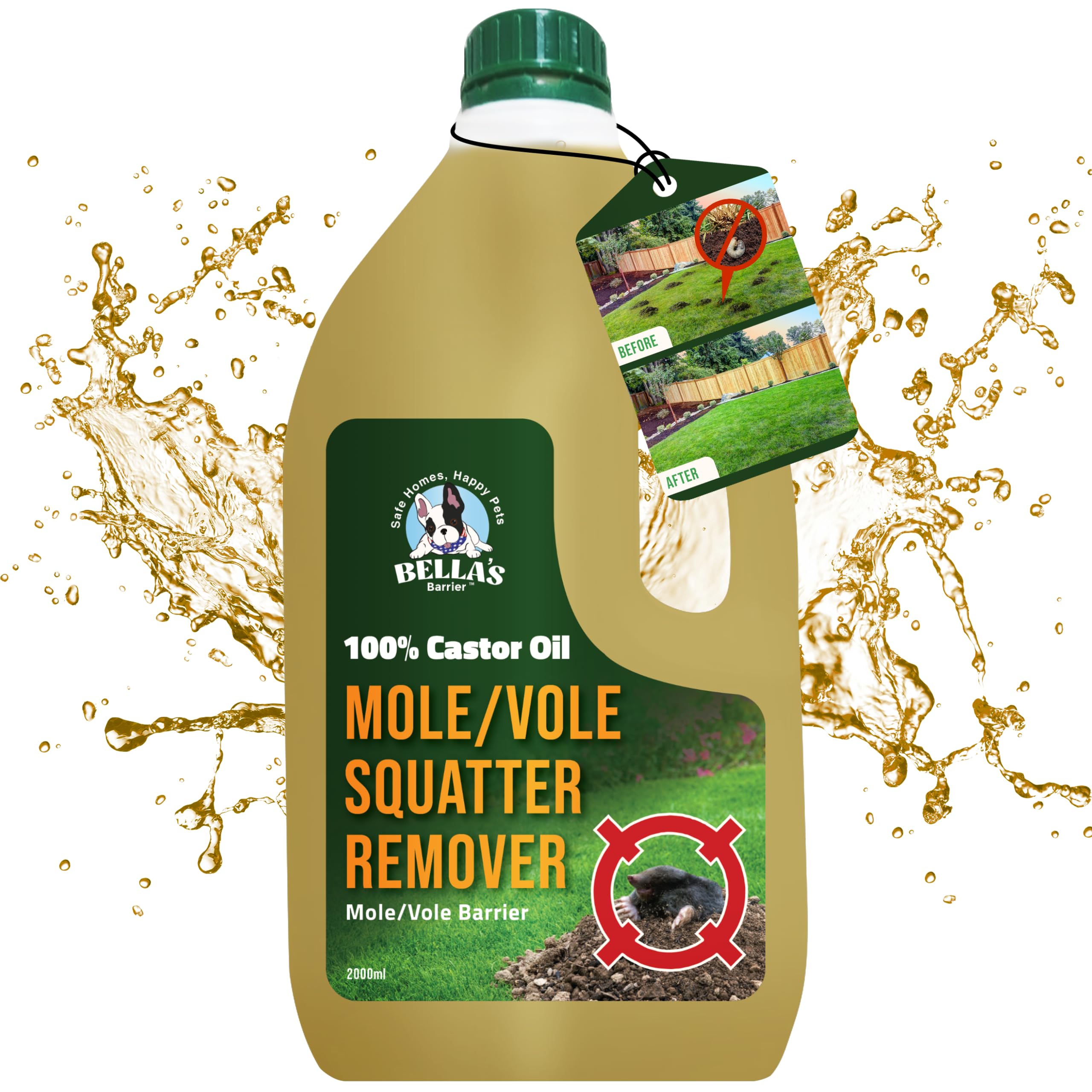 100% Castor Oil for Mole for Lawns Getting Rid of Ground Moles - Most Effective Way to Remove Gopher, Mole, Vole Castor Oil - Pet Safe, Food Grade (33.8 Fl Oz)