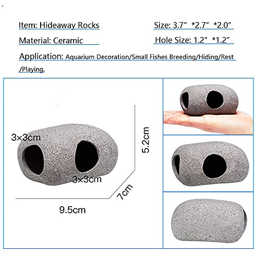 SpringSmart 2PCS Aquarium Hideaway Rocks for Aquatic Pets to Breed, Play and Rest, Safe and Non-Toxic Fish Tank Ornaments, Ceramic Decor Rocks for Betta