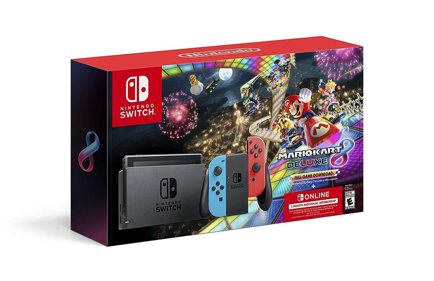 2021 Nintendo Switch Console - Neon Blue and Neon Red Joy-Con, 6.2" Touchscreen LCD Display + Mario Kart 8 Deluxe + 3 Month Switch Online Membership + Hubxcel HDMI Accessories Holiday Bundle (Renewed)
