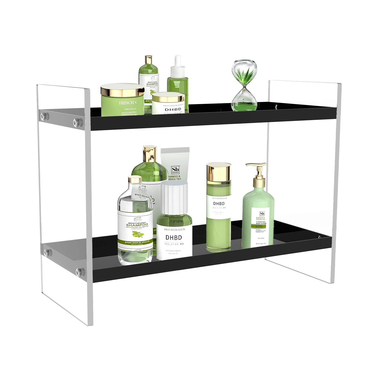 2 Tier Bathroom Countertop Organizer, Acrylic Tray Vanity Counter Skincare Organizer Shelf, Kitchen Standing Rack, Home Storage Holder for Lotion Makeup Cosmetics Perfume Spice