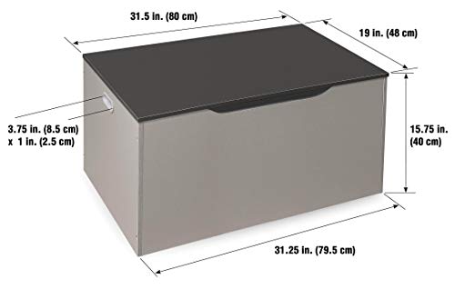 Badger Basket Flat-Top Toy Storage Chest in Grey with Charcoal Lid– Spacious, Safe Toy Box with Dual Safety Hinges and Anti-Pinch Slot