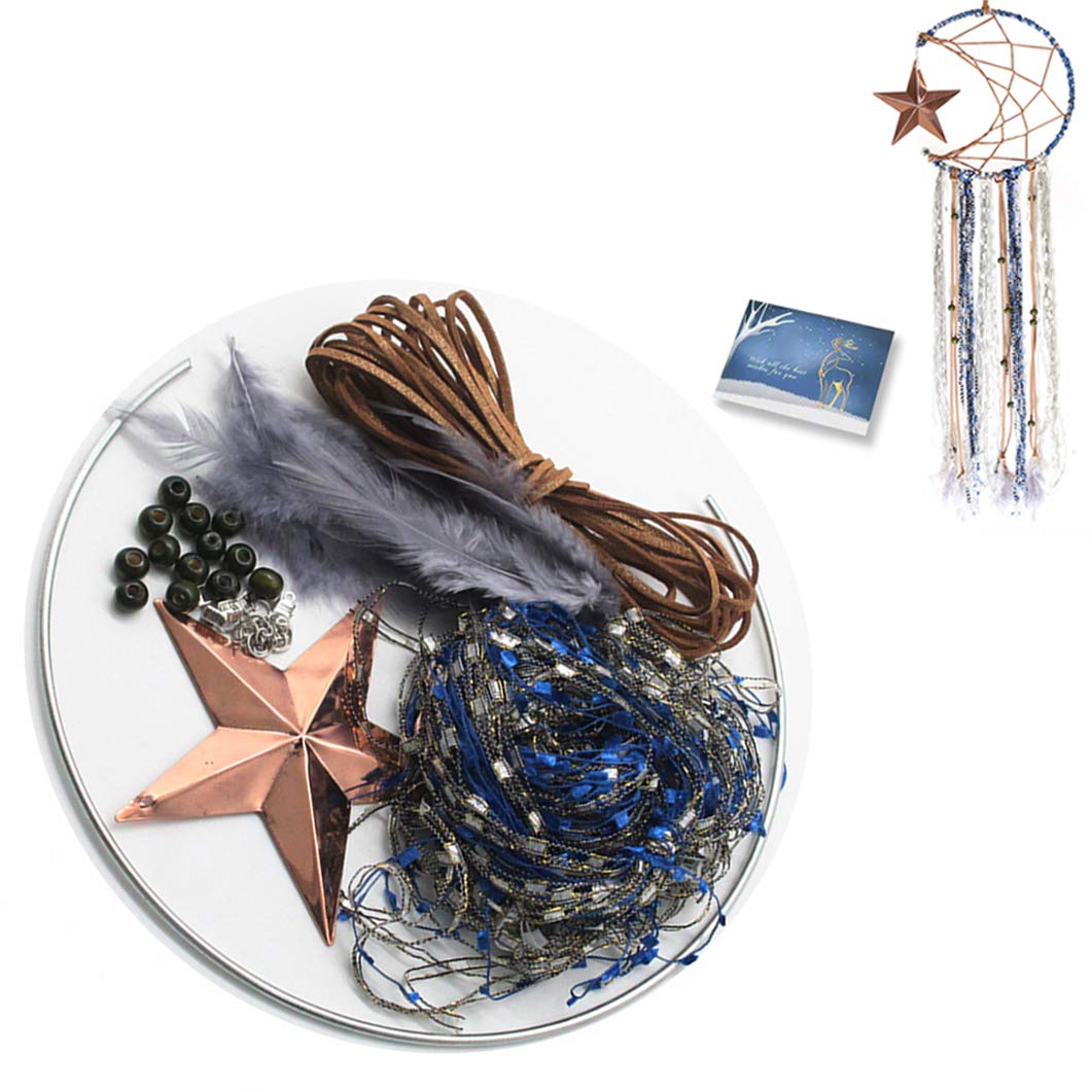 KPPKUEC Dream Catcher Craft,DIY Dream Catcher kit for Girls Moon Design Blue Wall Decor Catchers for Birthday Party Baby Shower Bridal Shower Wedding Nursery Baby Room Kids Xmas Gift Bedroom