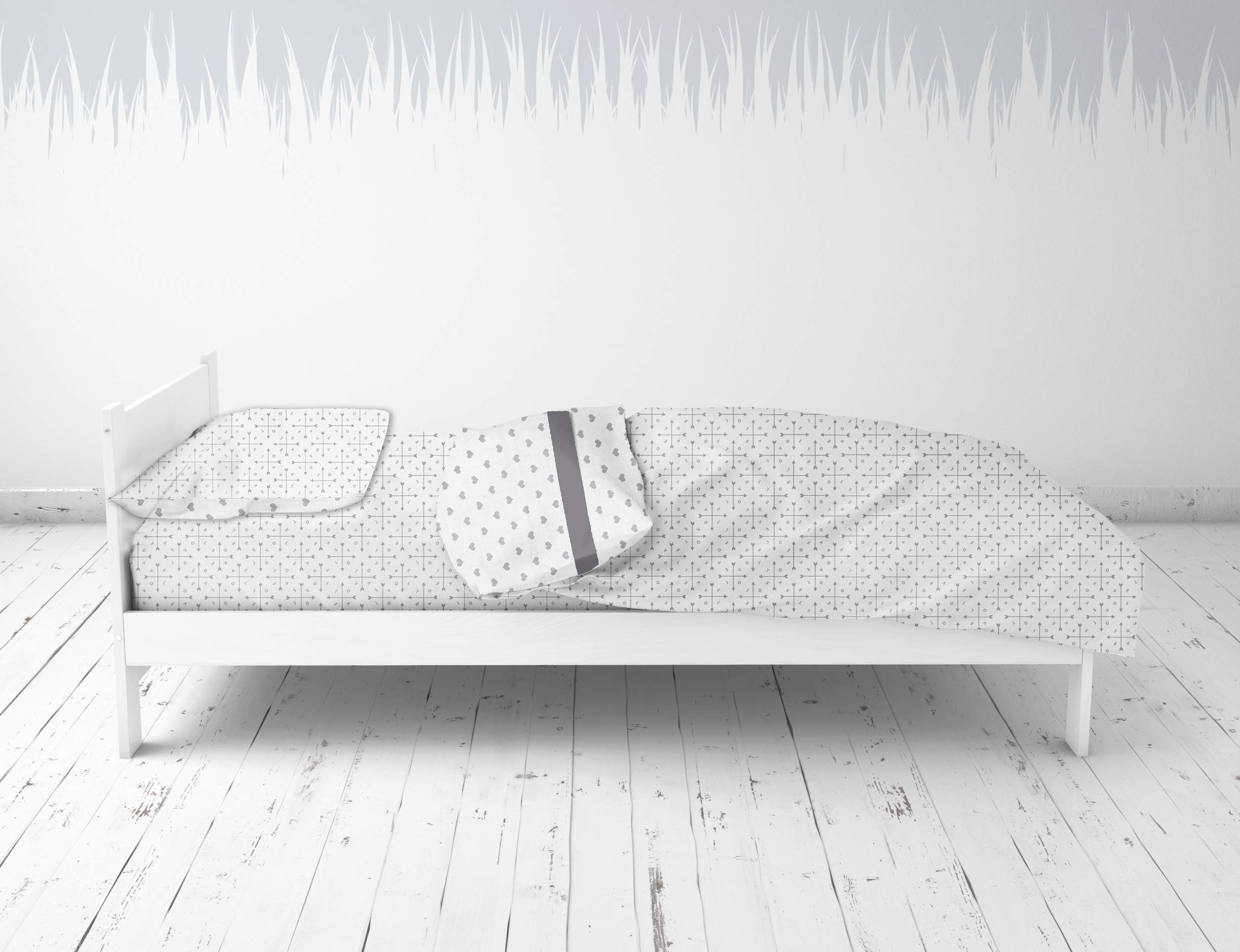 Bacati - 2 Pack Love/Aztec/Arrows/Hearts Silky Soft Breathable 100% Cotton Muslin Baby Crib Fitted Sheets - Fits Standard 28 x 52 x 5 Crib & Toddler Mattresses (Hearts, Grey)