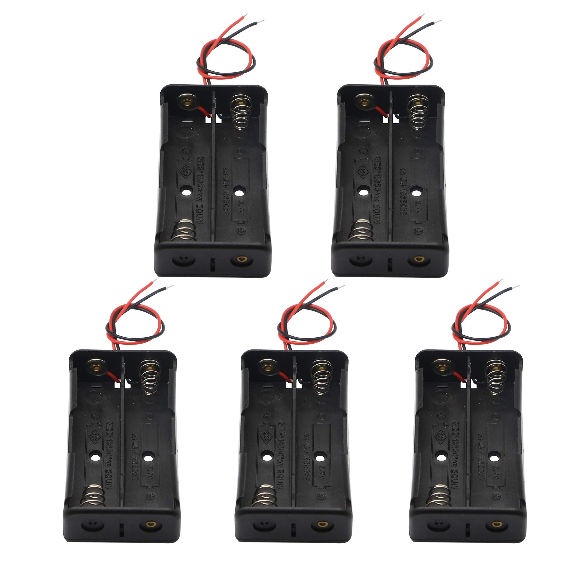 PNGKNYOCN 18650 Battery Clip, 2 Slots 3.7V DIY Battery Storage Box in Series Plastic Batteries Case YOUCHENG for 18650 Battery with Connect Lead(5-Pack)