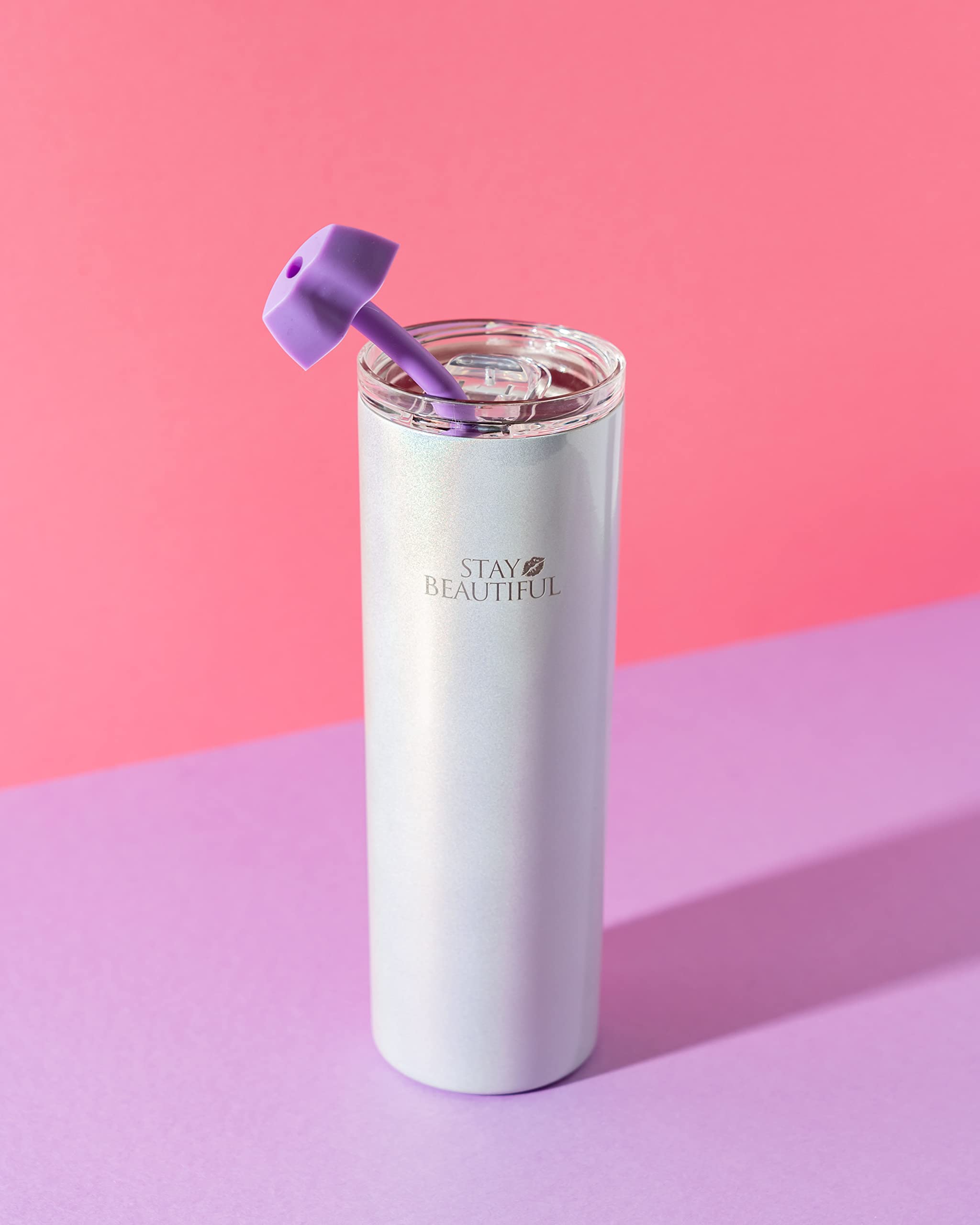 LipSip. Sip from a Straw Without pursing Your Lips to Help Prevent Lip Lines & Wrinkles. Includes Detachable LipSip, Reusable Silicone Straw & Cleaner. BPA-Free Dishwasher Safe Ecofriendly (Lavender)