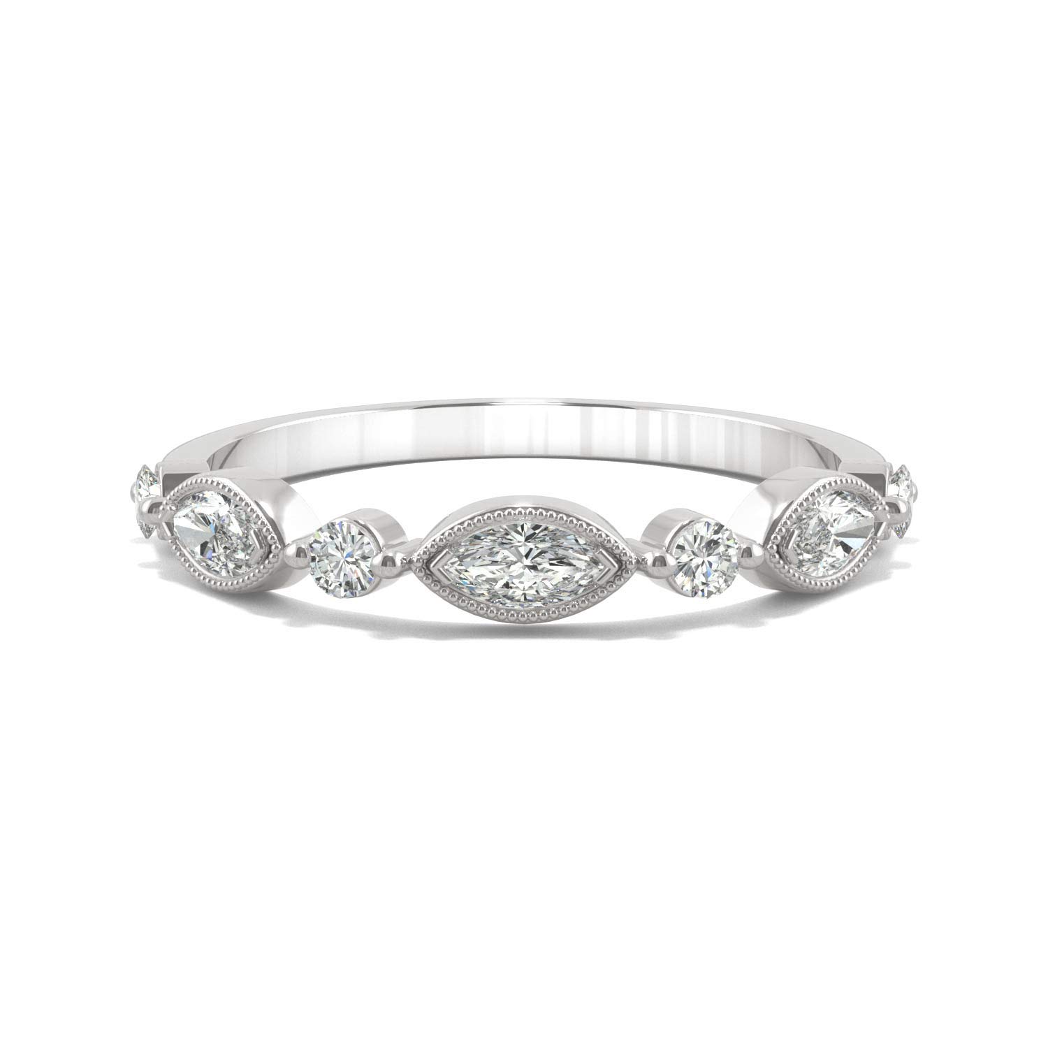 14K White Gold Moissanite by Charles & Colvard 4x2mm Marquise Milgrain Band-size 6 0.33cttw DEW