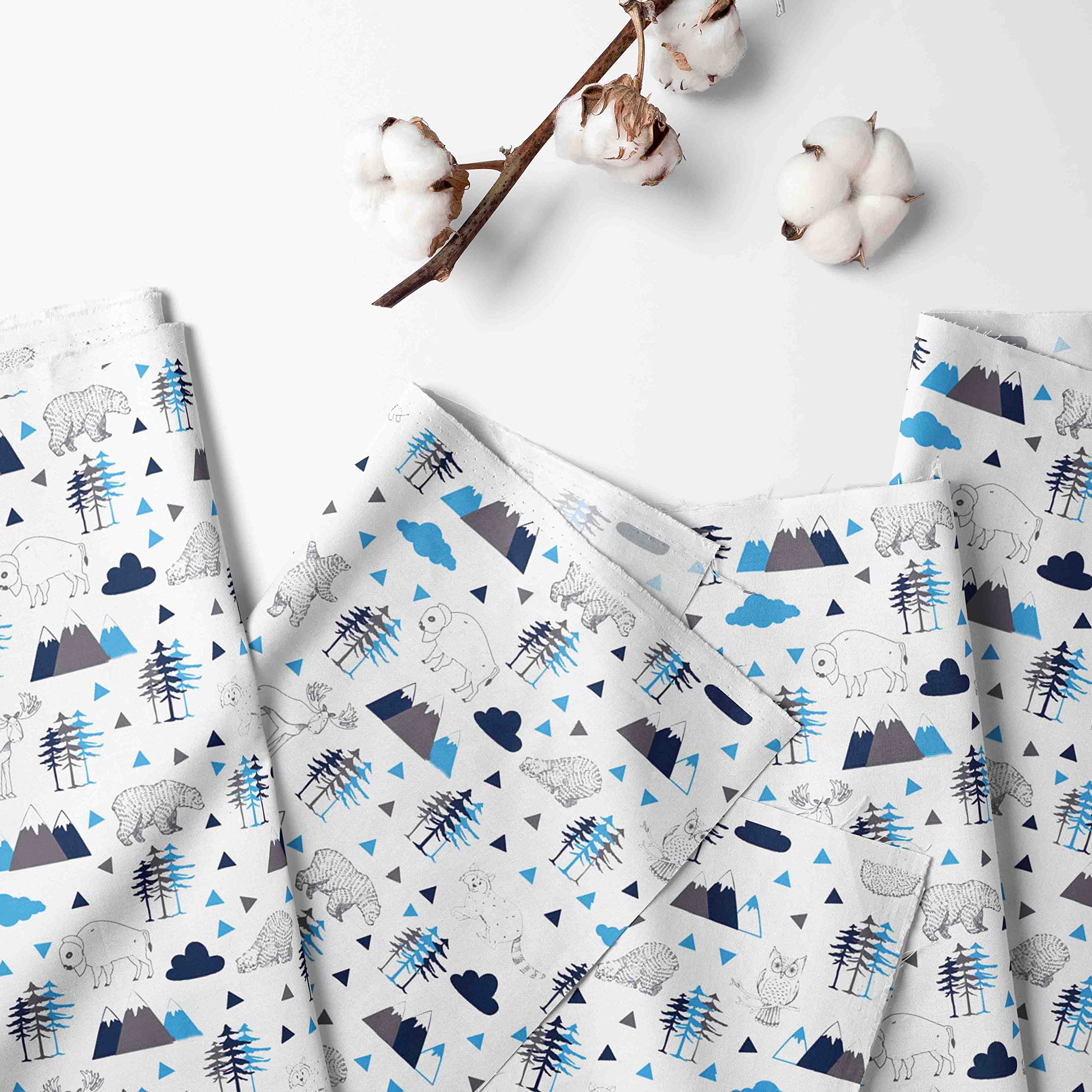 Bacati - 2 Pack Woodlands Bears Bison Owls Printed Boys 100% Cotton Universal Baby US Standard Crib or Toddler Bed Fitted Sheets (Aqua/Navy/Grey)