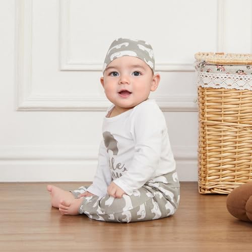 Rarjuiey 3Pcs Newborn Baby Boy Girl Elephant Outfits Long Sleeve Little Peanut Romper Bodysuit+Pants+Hat