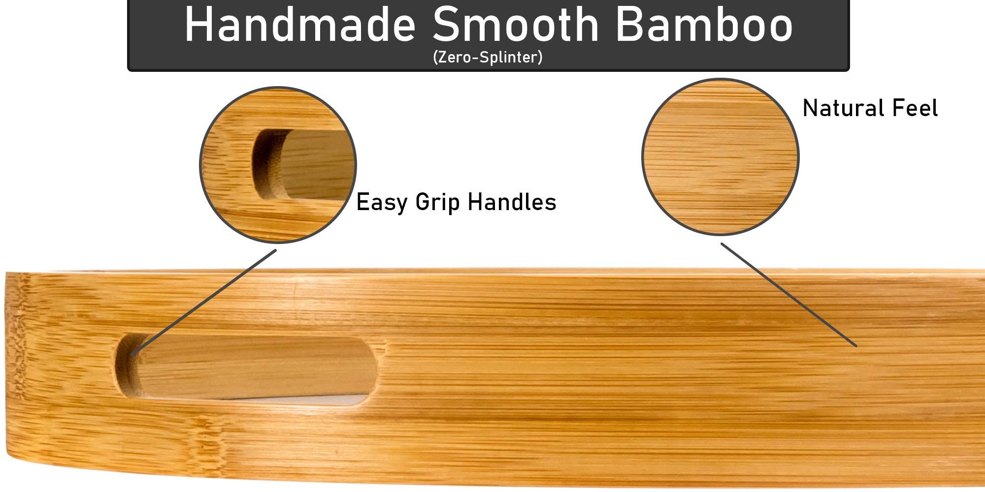 20 Bowls Large Round Bamboo Serving Tray, 16" White, Handles for Easy Transport