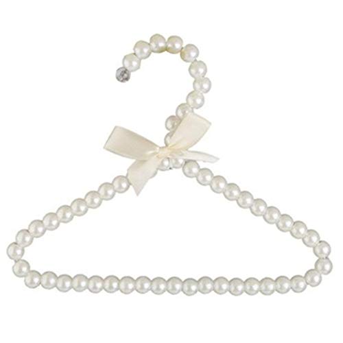 DELIFUR 5 Pack Pet Clothes Hanger Faux Pearl Bow Clothes Hangers for Dogs Cats Kids (White)