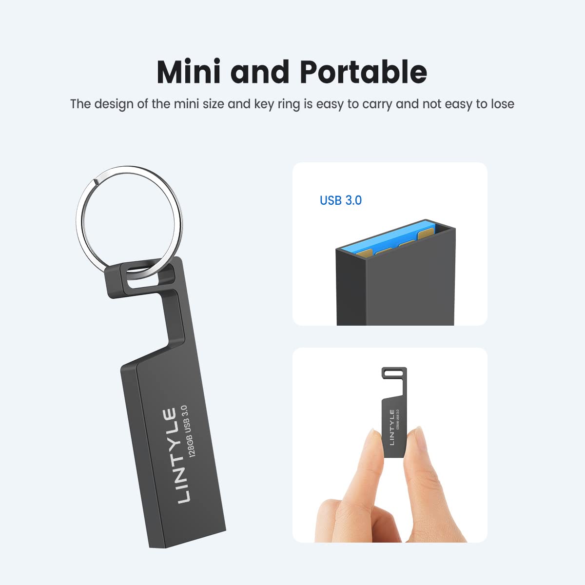 128GB Flash Drive, LINTYLE 128GB USB Drive Ultra High Speed USB 3.0 Thumb Drive Metal Flash Drive 128GB 3.0 for PC Laptop, Black