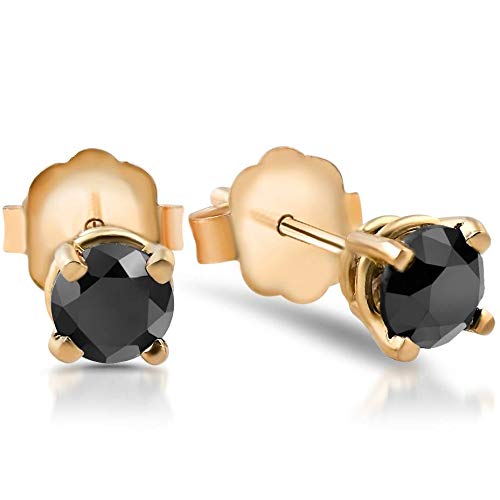 14k White or Yellow Gold 1/2 Ct T.W. Black Round-Cut Diamond Studs Women's Earrings Brilliant Cut